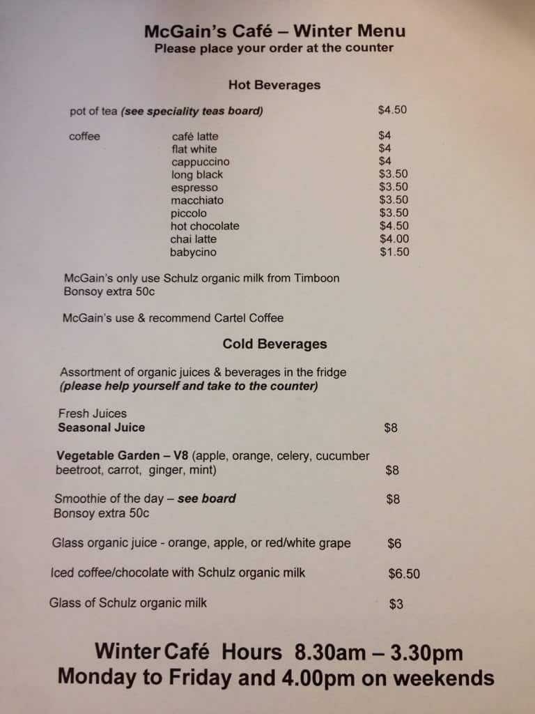 Menu at Poppie's Nursery & Cafe, Anglesea