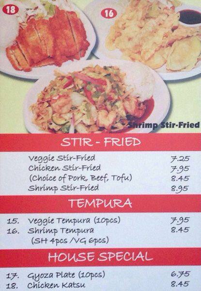 Menu at Niko Teriyaki restaurant, Redmond