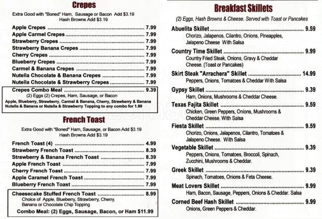 Menu at Cozy Corner Restaurant and Pancake House, Chicago, N Milwaukee Ave