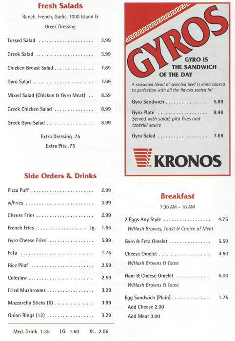 Menu at Zeus Restaurant, Chicago