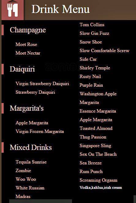 Menu at Essence Bar and Grill, New York City, Atlantic Ave