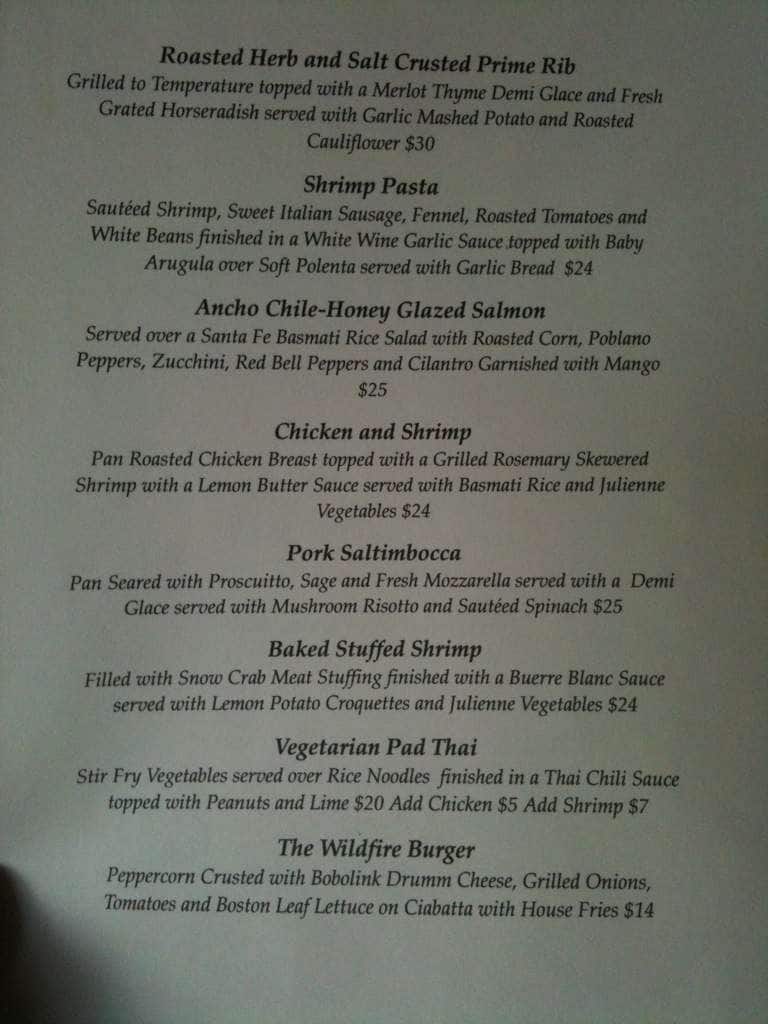 Menu at wildfire grill desserts, Montgomery, 74 Clinton St