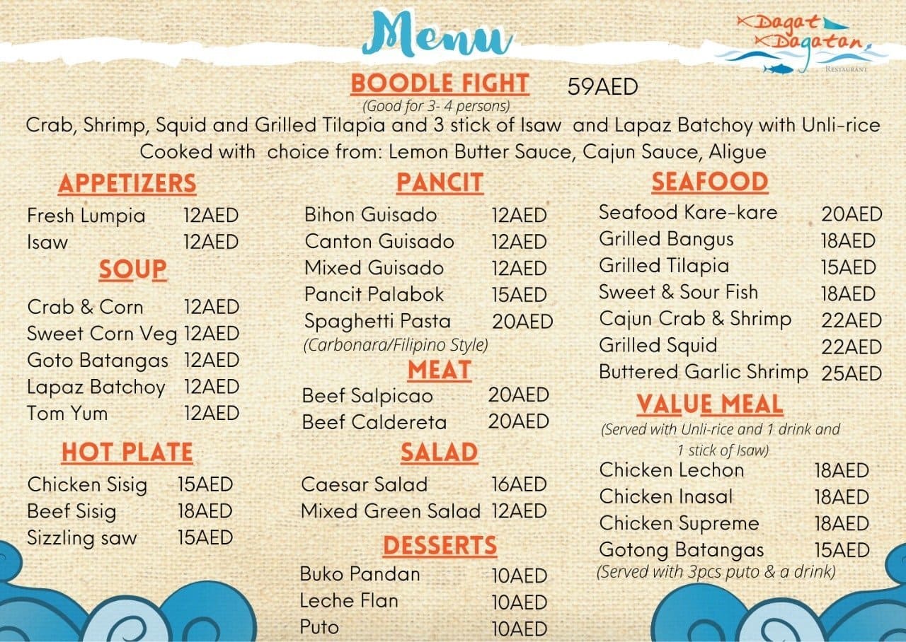 Menu at Dagat Dagatan Restaurant, Dubai, Summit Hotel - 34b street ...