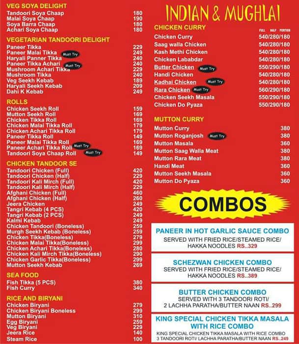 Menu at The Kings Cuisine, Delhi