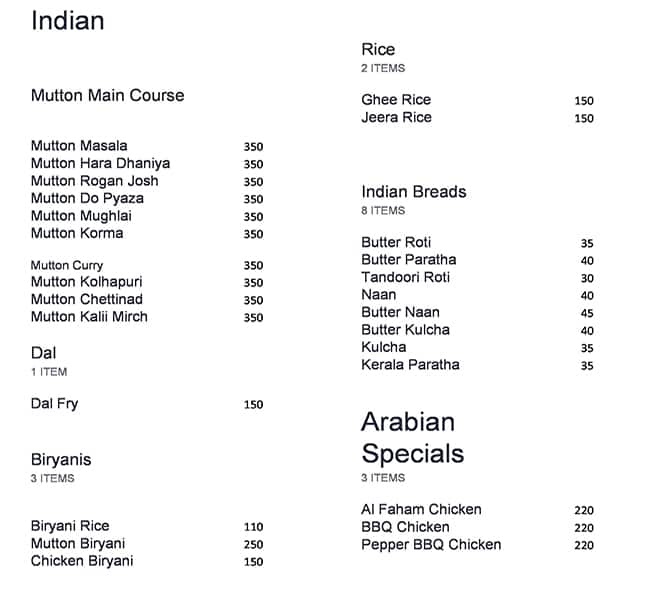 Menu of Oye Dilli, Kammanahalli, Bangalore