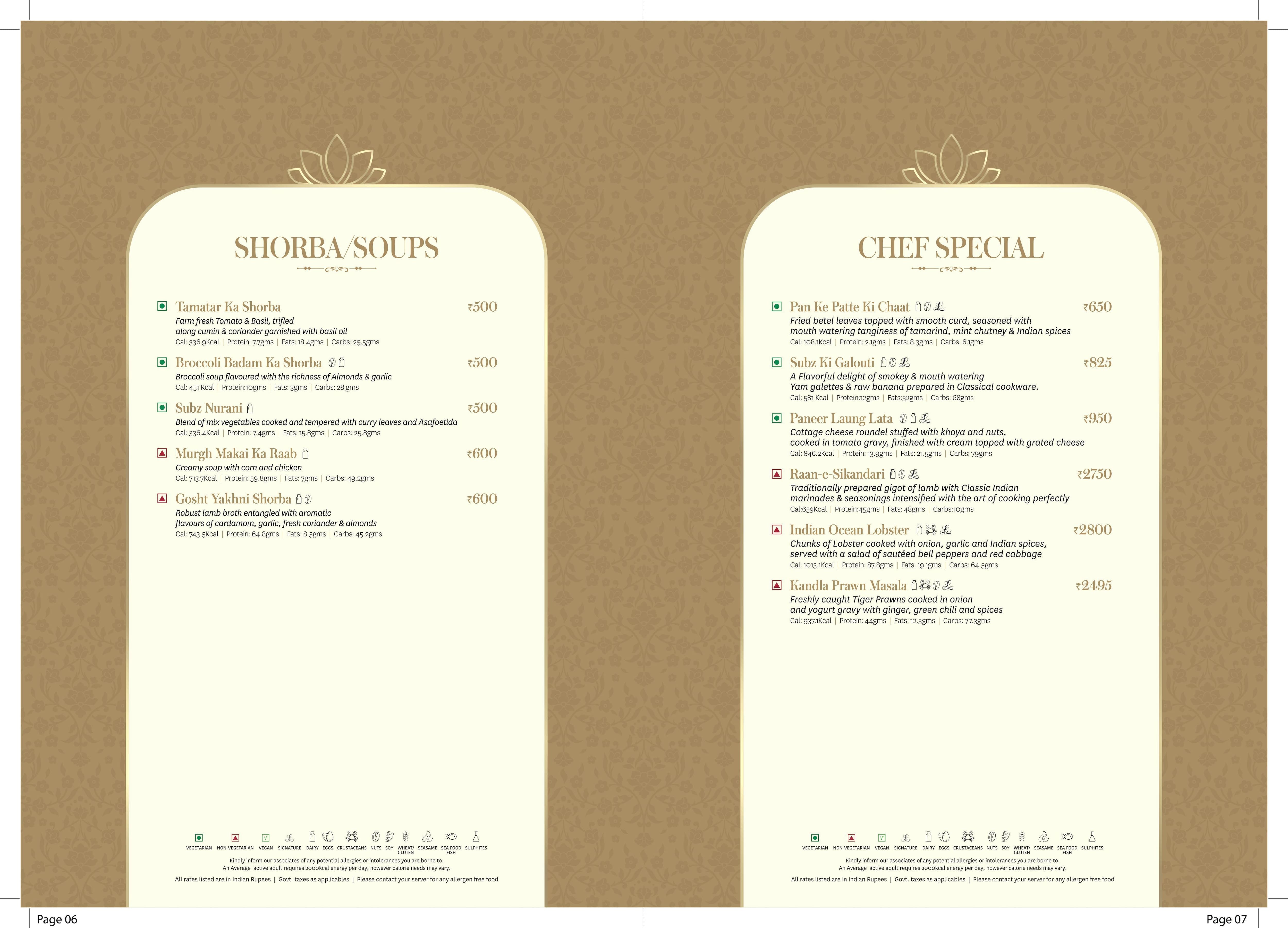 Menu of Diya-The Leela, Sector 16, Gandhinagar