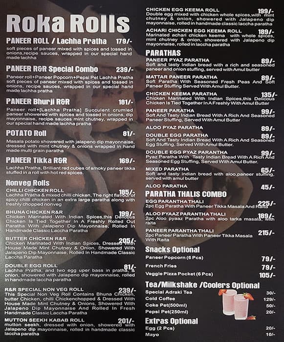 Menu of Roka Rolls 24/7, JNU, New Delhi