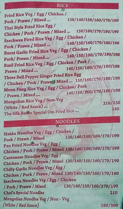Menu at The Silk Route, Kolkata, 2/1