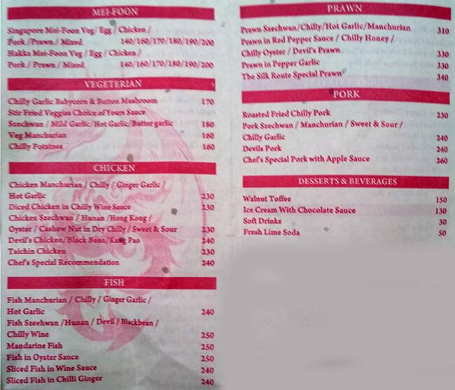 Menu at The Silk Route, Kolkata, 2/1