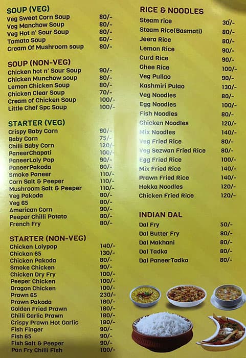 Menu of Little Chef Restaurant, Patia, Bhubaneshwar