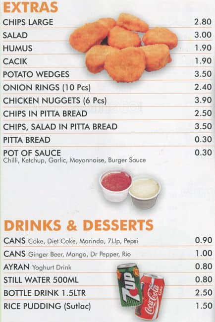 Menu at Pinar Kebab fast food, London, 192 Fore St