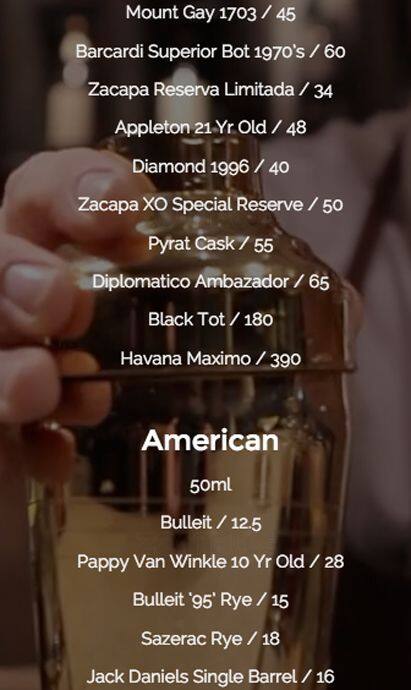 Menu at Oblix pub & bar, London