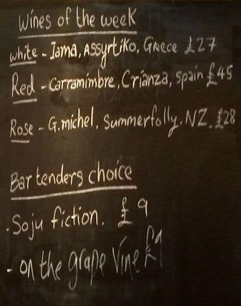 Menu at Milroy's pub & bar, London