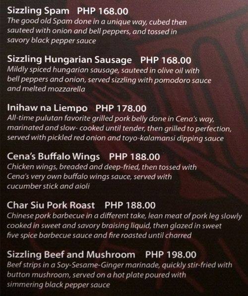 Menu at Cena Cervisia pub & bar, Quezon City