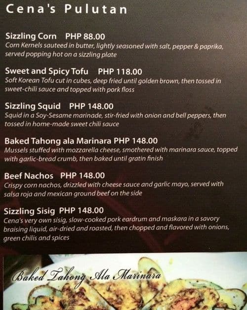 Menu at Cena Cervisia pub & bar, Quezon City