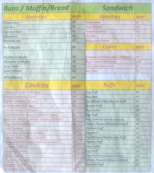 Menu at White Forest, Chennai, X65V+R8P