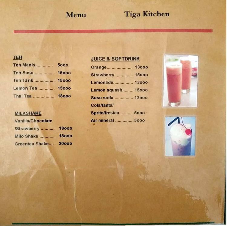 Menu at Tiga Kitchen cafe, Jakarta