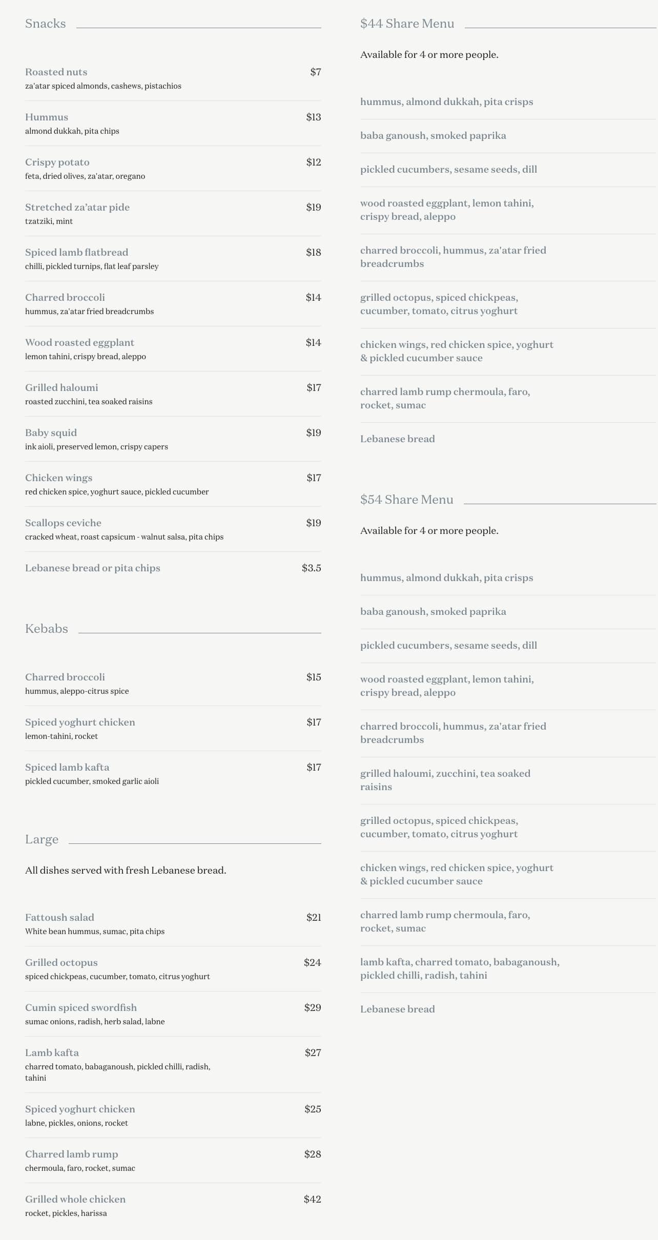 Carta del pub y bar Coogee Pavilion Rooftop, Coogee