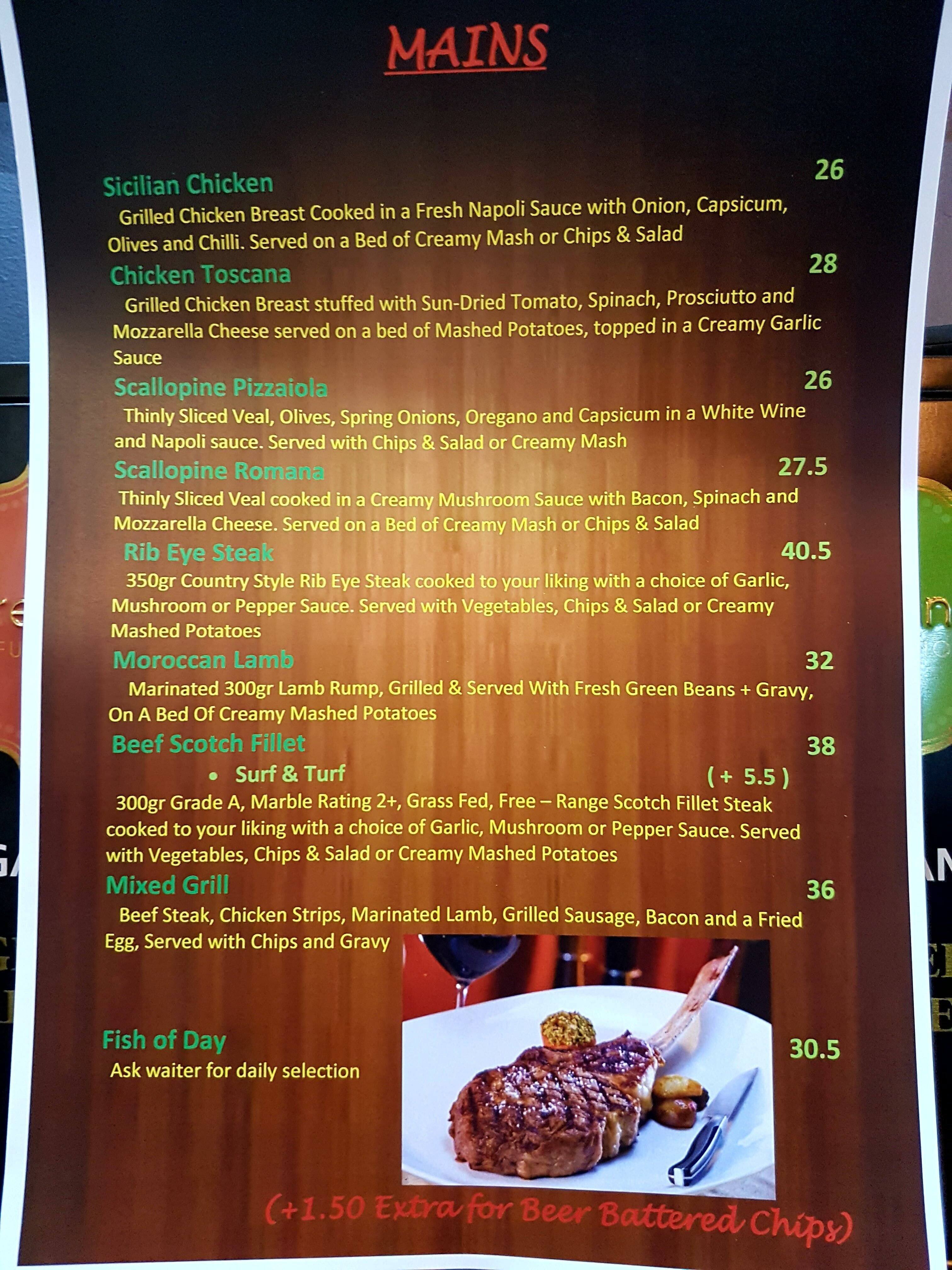 Menu at Jack's Place restaurant, Ferntree Gully