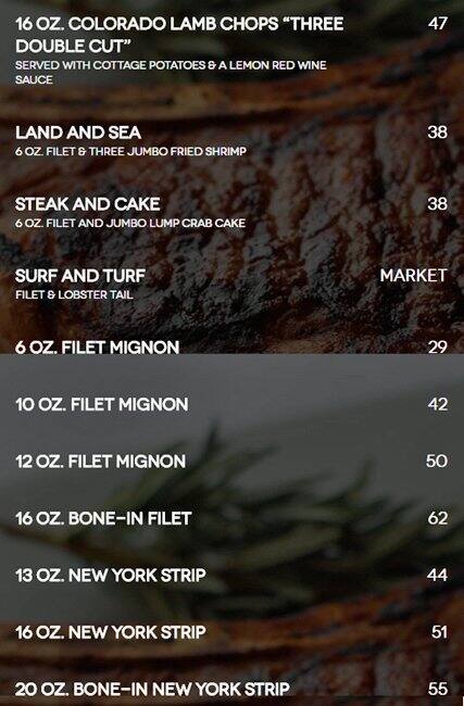 Menu at Chicago Prime Steakhouse, Schaumburg