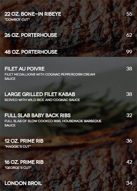 Menu at Chicago Prime Steakhouse, Schaumburg