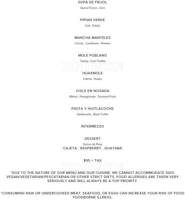 Menu at Mixtli restaurant, Olmos Park, McCullough Ave