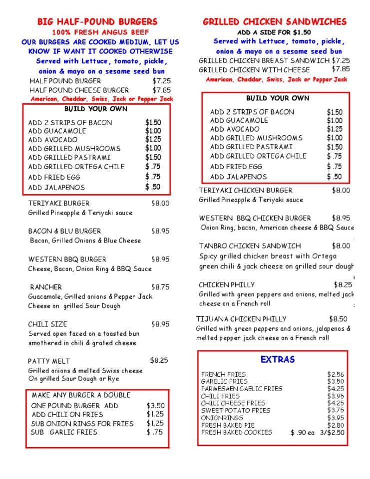 Menu at T & A Cafe, Salinas