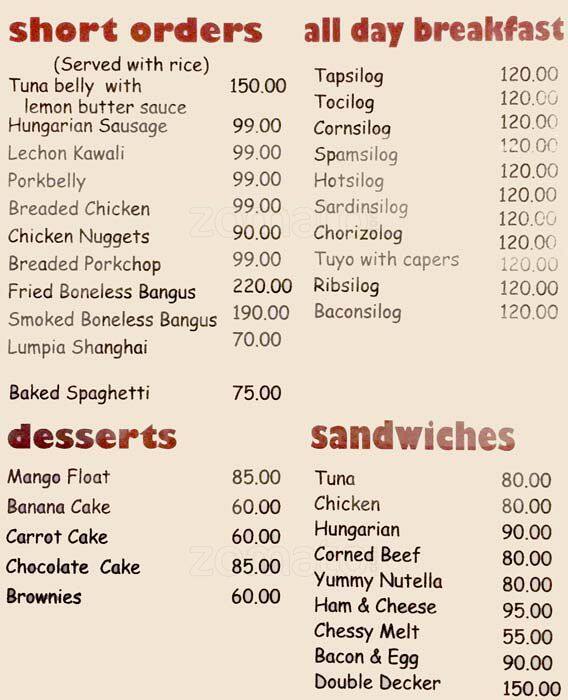 Menu at Josh & Matthew restaurant, Cebu City, Motorola Building