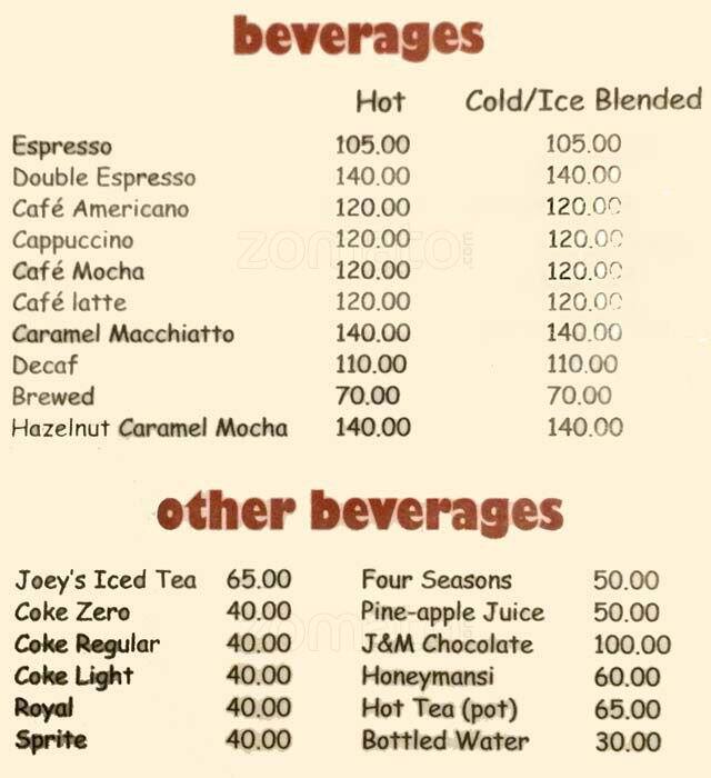 Menu at Josh & Matthew restaurant, Cebu City, Motorola Building