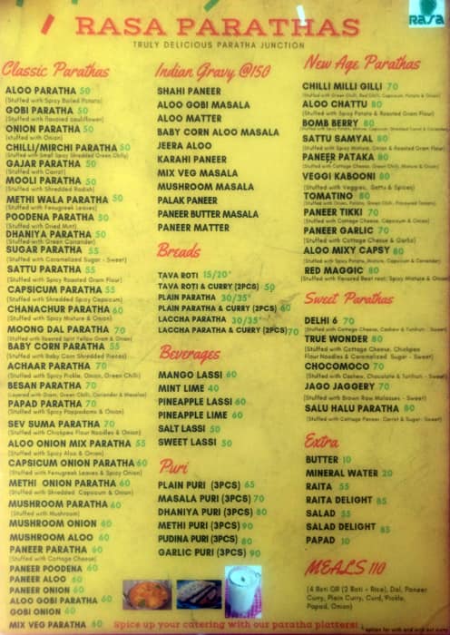 Menu of Rasa Parathas, Navallur, Chennai
