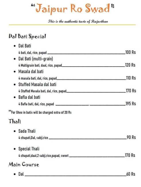 Menu of Jaipur Ro Swad, Expressway, Pune