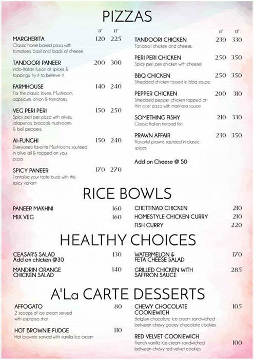 Menu of Fresh Choice, Sheikh Sarai, New Delhi
