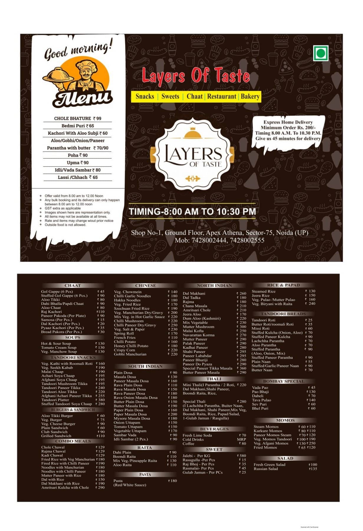 Menu of Layers Of Taste, Sector 75, Noida