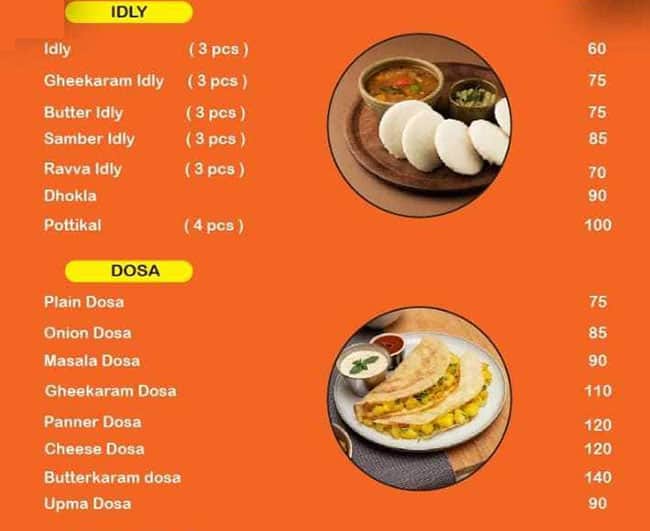 Menu of Idly Palace, Hitech City, Hyderabad