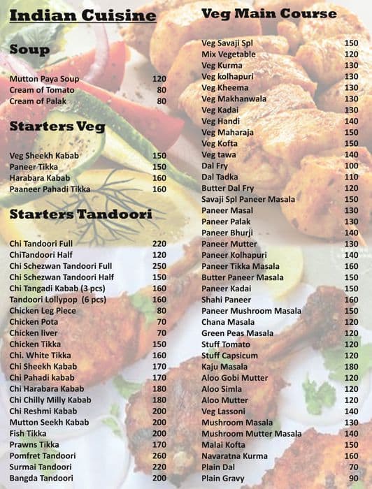 Hotel Savaji menu, Menu restauracji Hotel Savaji, Bandra East, Mumbai ...