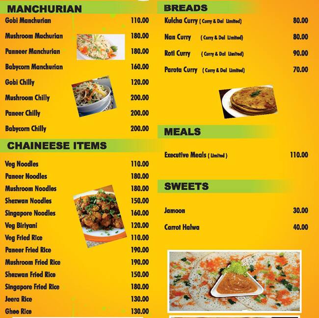 Menu at Srinidhi Udupi upahar, Bengaluru