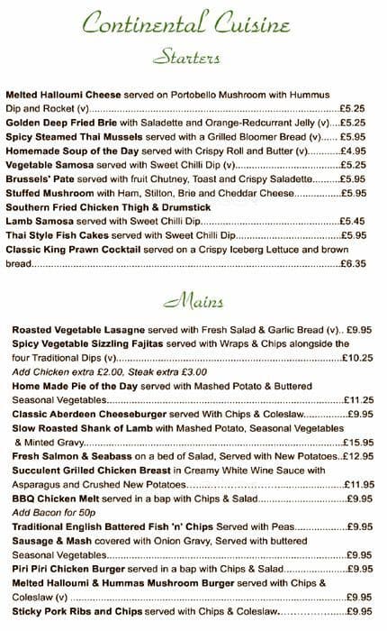 Menu at The Grange Restaurant, Wallington, Beddington Park