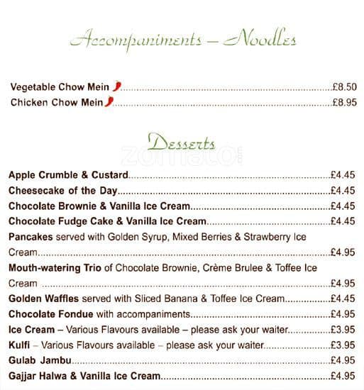 Menu at The Grange Restaurant, Wallington, Beddington Park