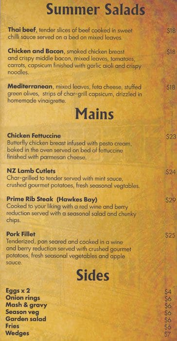 Menu at Foggy Dew pub & bar, Lower Hutt