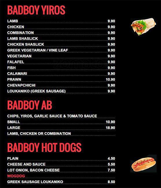 Carta de Bad Boy Burger Bar, Allenby Gardens, Shop 1