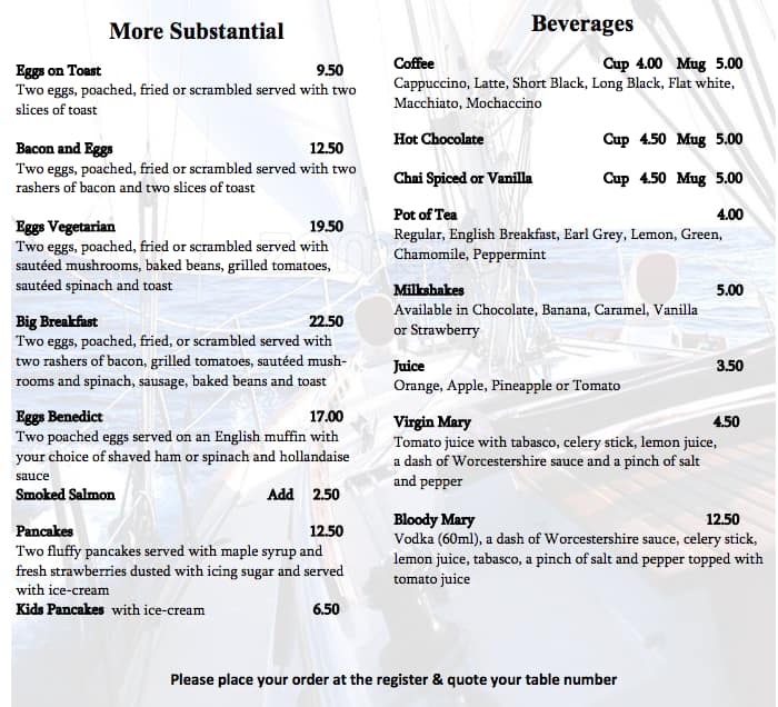 Menu at Rye Hotel cafe, Rye