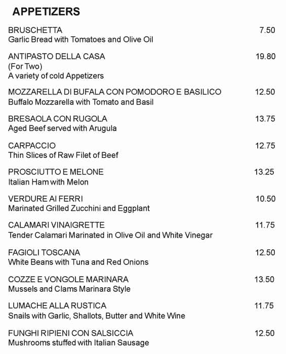 Menu at Firenze By Night restaurant, San Francisco