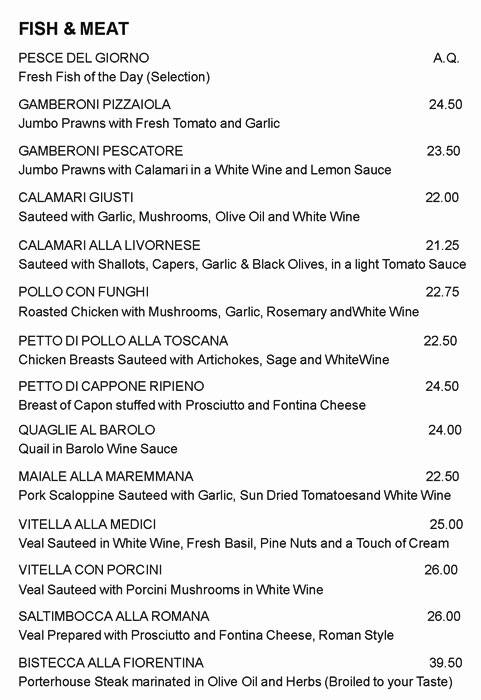 Menu at Firenze By Night restaurant, San Francisco