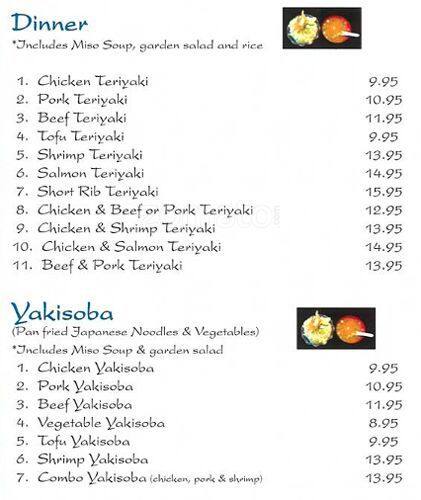Menu at Toki Sushi and Teriyaki restaurant, Oregon City