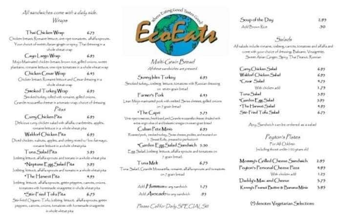 Menu at Eco Eats restaurant, Key Largo