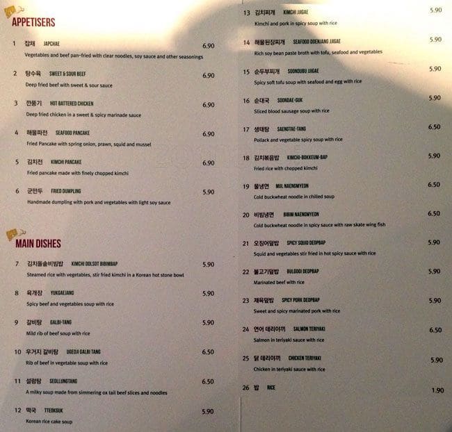 Menu at Sorabol Restaurant, New Malden