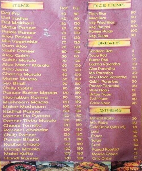 Nanda Vaishno Dhaba Menu, Menu for Nanda Vaishno Dhaba, Paharganj, New ...