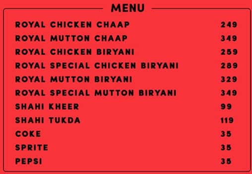 Menu of Lucknow Famous Idrees Ki Biryani, Malviya Nagar, New Delhi