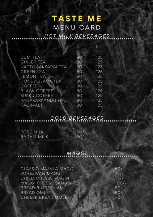 Menu of Taste Me, Arumbakkam, Chennai