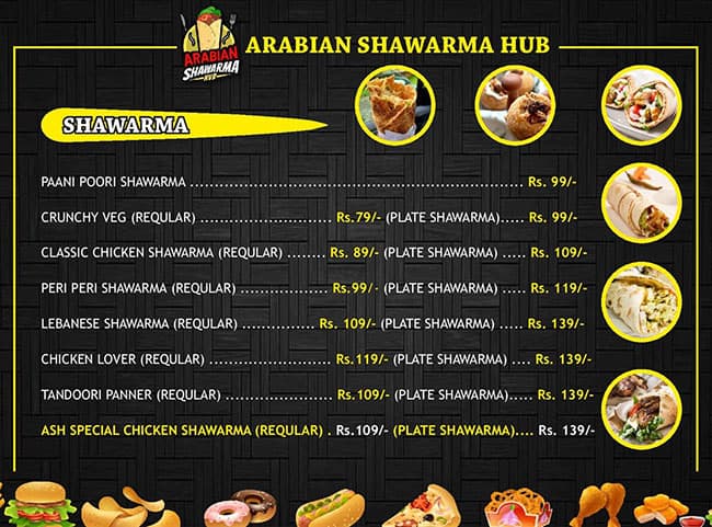 Menu at Arabian Shawarma Hub, Coimbatore